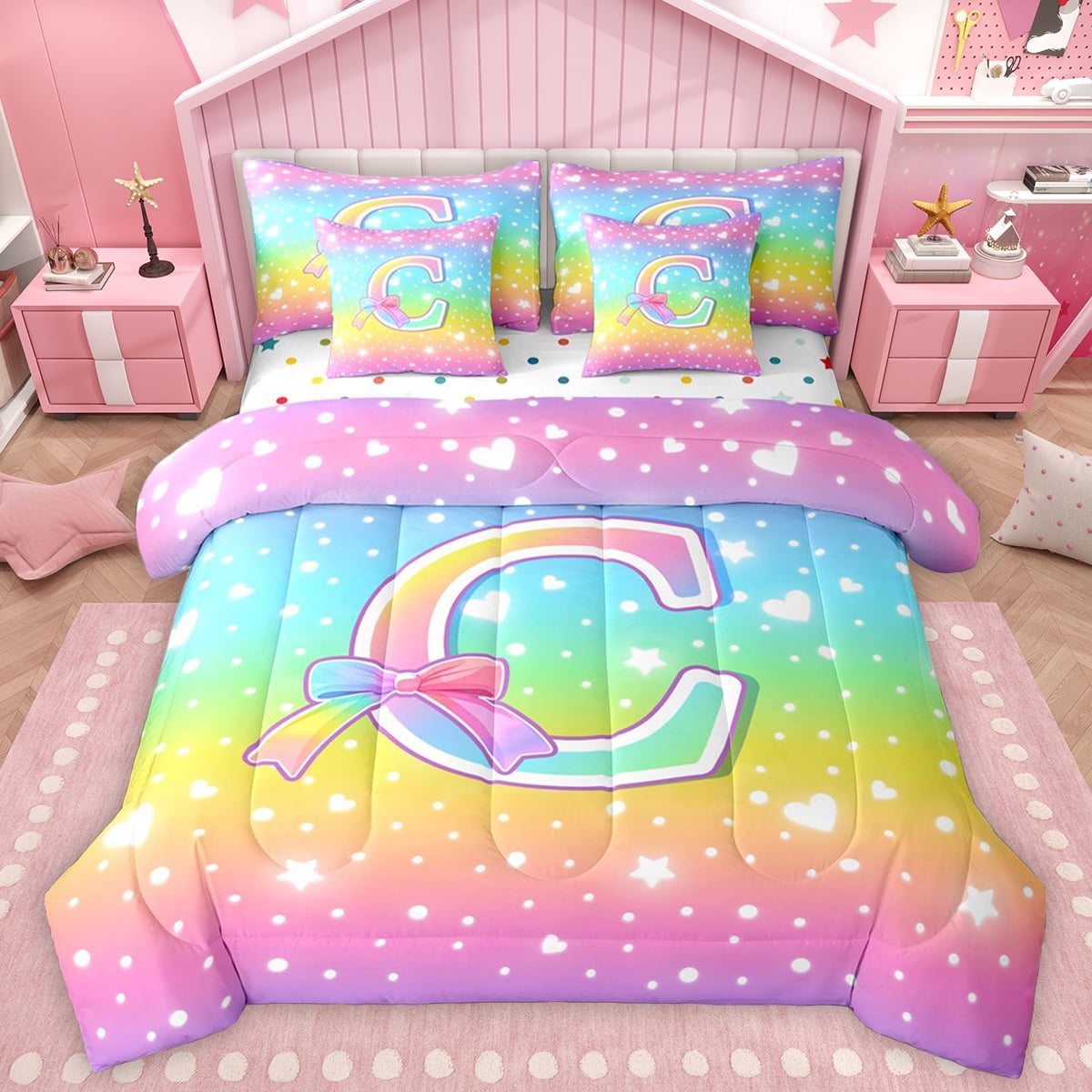 Homewish Ribbon Letter C Twin Bedding Sets 7-Piece, Bling Dreamy Stars ...