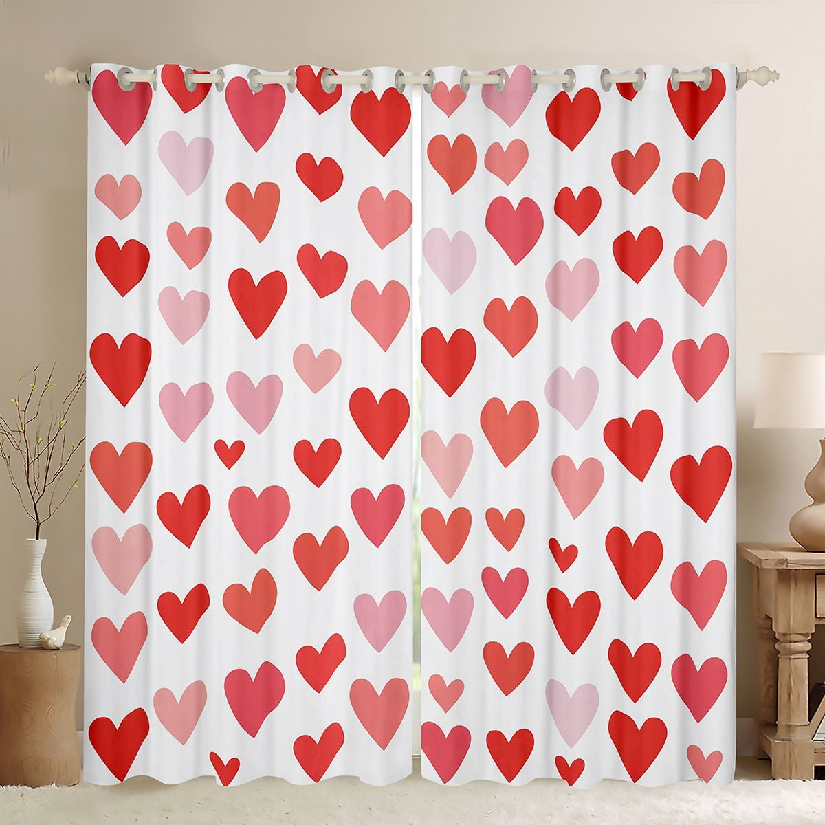 Homewish Romantic Love Heart Curtains Pack of 2 (42x84 Each), Princess ...
