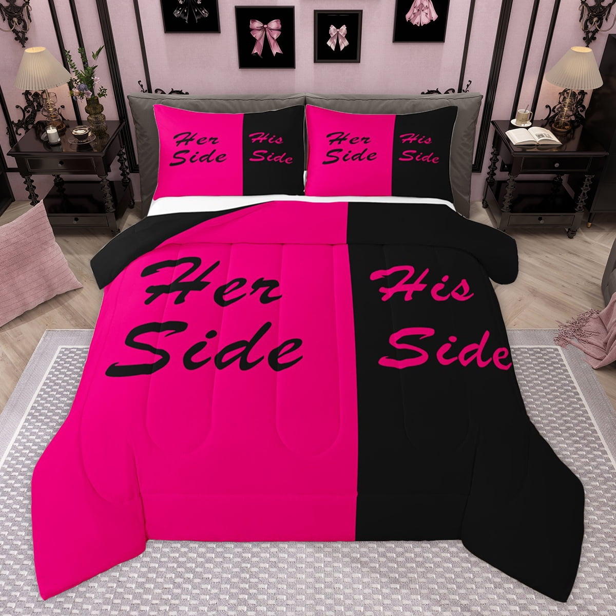 Homewish Romantic Valentine Bedding Comforter Set for Couple, Hot Pink ...