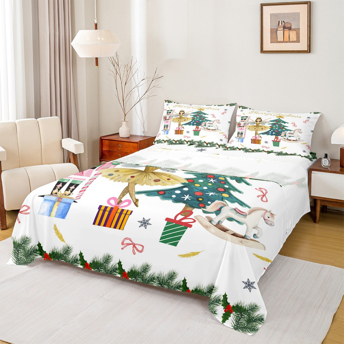 Homewish Royal Nutcracker Guard Bed Sheets for Teens, Green Xmas Tree ...