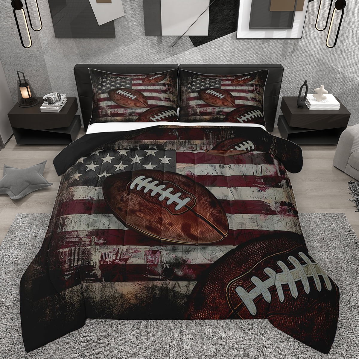 Homewish Rugby Game Queen Comforter Set,American Flags Bedding Sets,Red ...