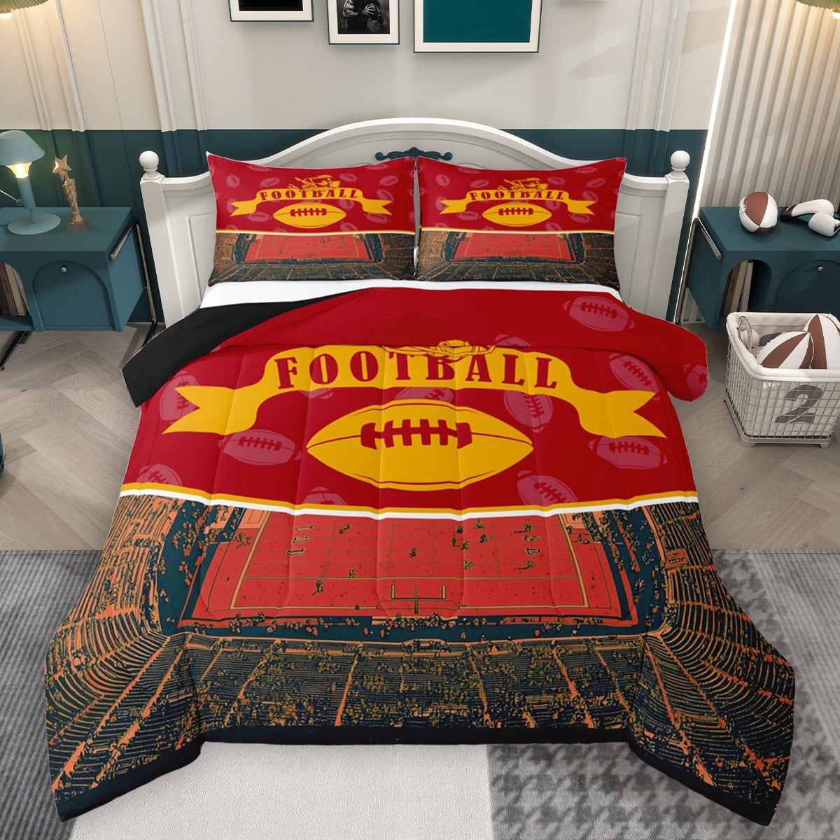 Homewish Rugby Game Queen Comforter Set,Football Sport Bedding Sets,Red ...