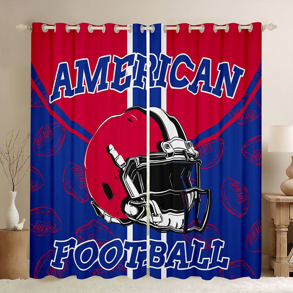Homewish Rugby Helmet Blackout Curtains Set of 2 (52x84 Each),Football ...