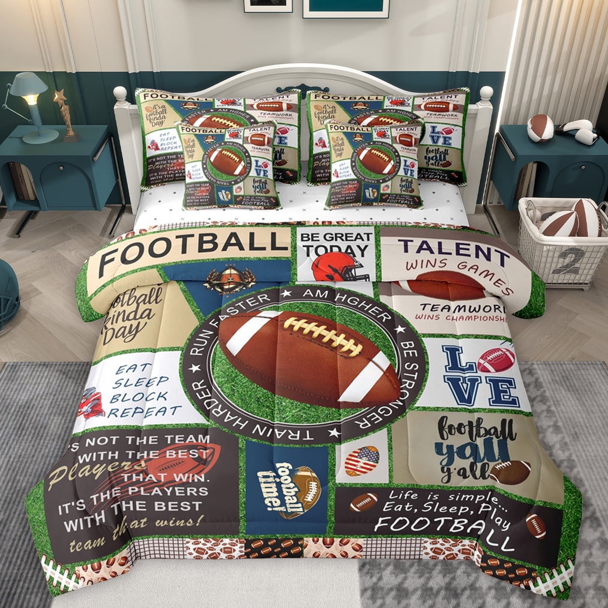 Homewish Rugby Sports Lover Twin Bedding Sets 7-Piece for Kids, Vintage ...