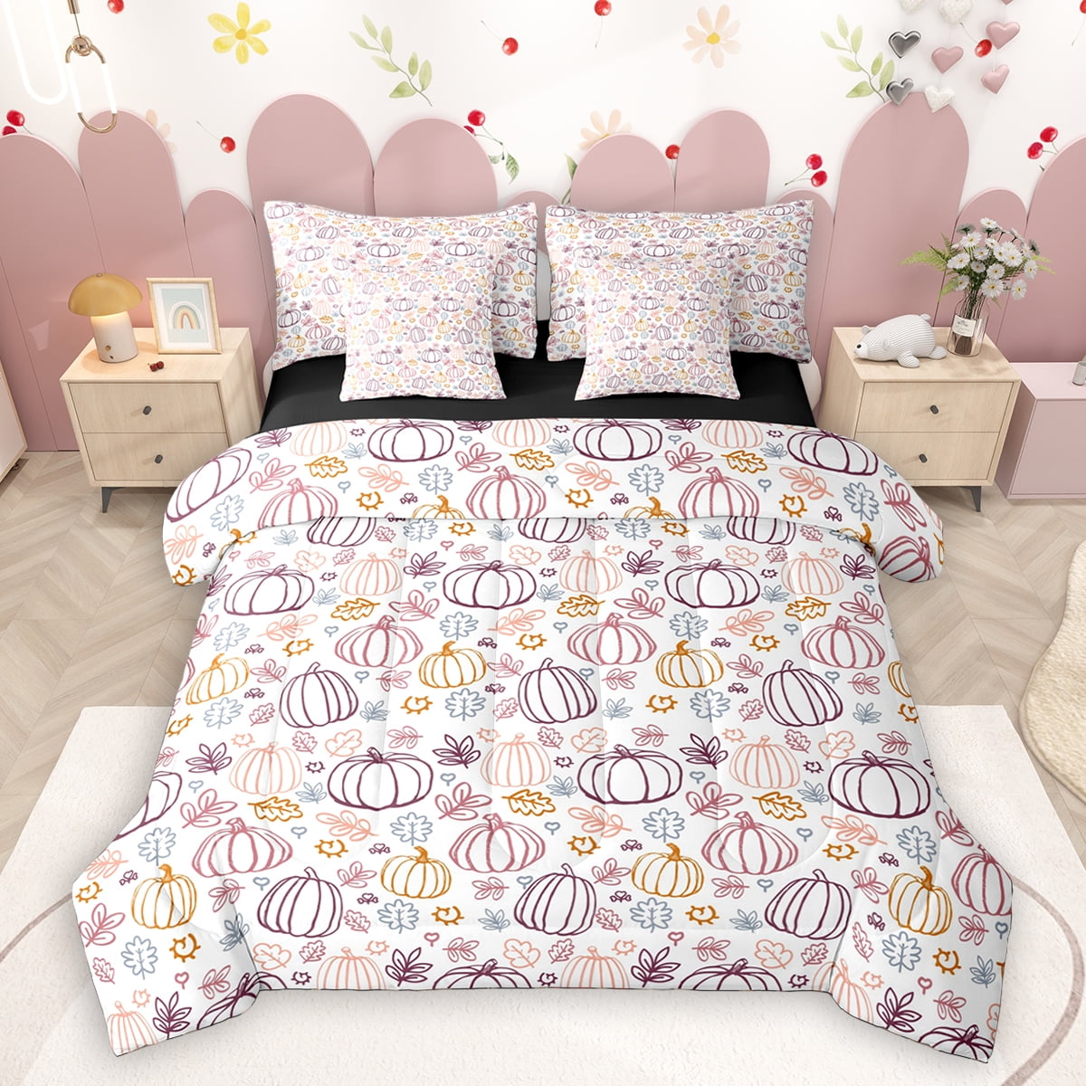 Homewish Rustic Autumn Pumpkin 7-Piece Twin Bedding Sets,Happy Fall ...
