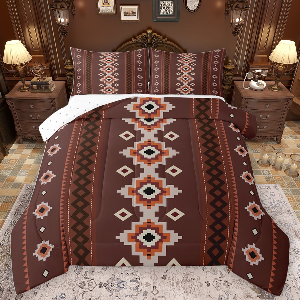 Homewish Rustic Aztec Queen Comforter Set,Bohemain Geometric Triangle ...