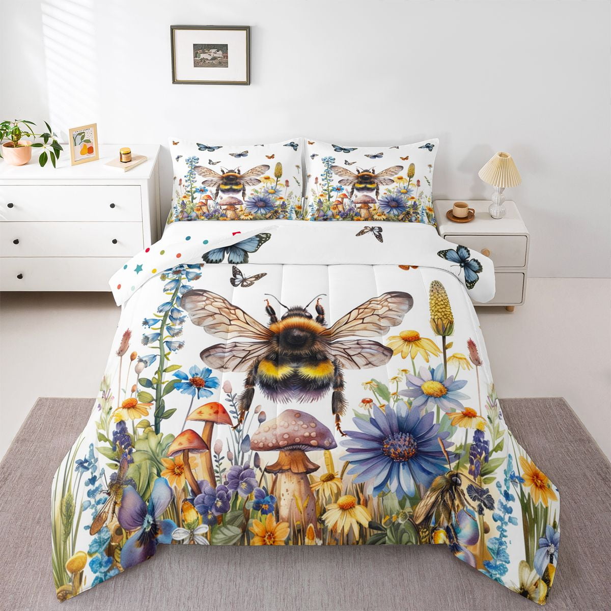 Homewish Rustic Cartoon Bee Full Size Comforter Sets, Jungle Mushroom ...