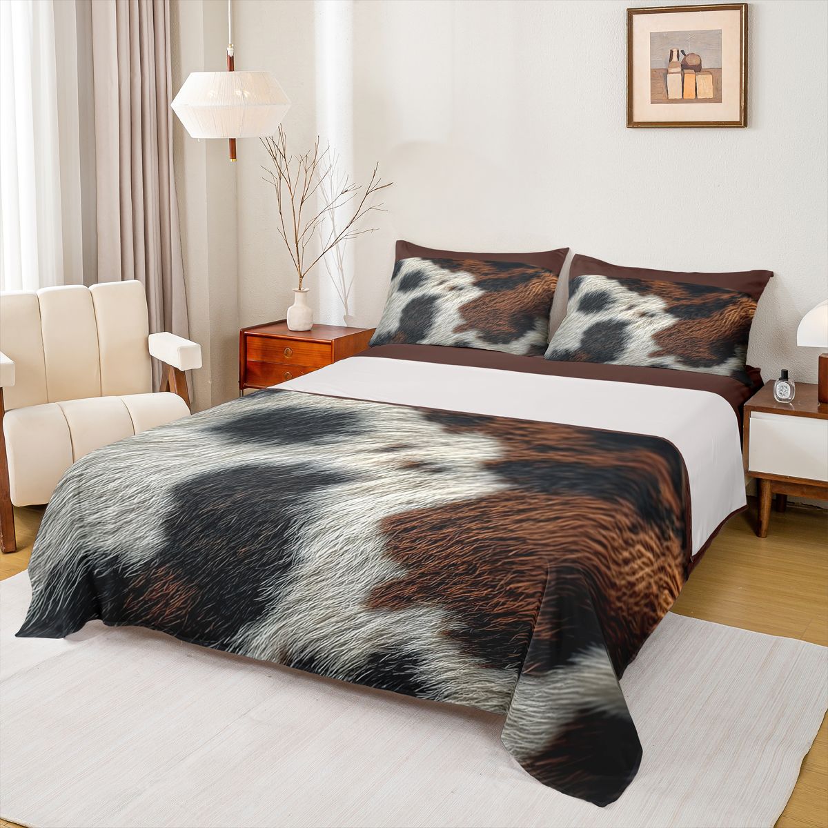 Homewish Rustic Cow Print Full Size Sheets for Men, Farmhouse Old ...