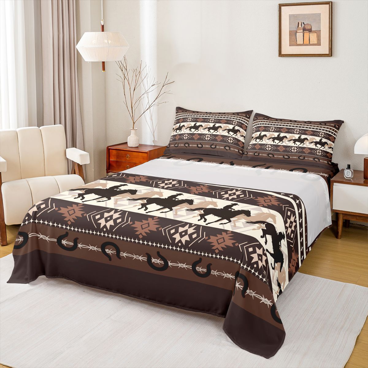 Homewish Rustic Cowgirl Cowboy Bed Sheets, Vintage Brown Western Aztec ...