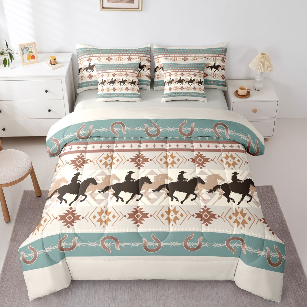 Homewish Rustic Cowgirl Cowboy Bedding Comforter Set 7pcs, Vintage ...