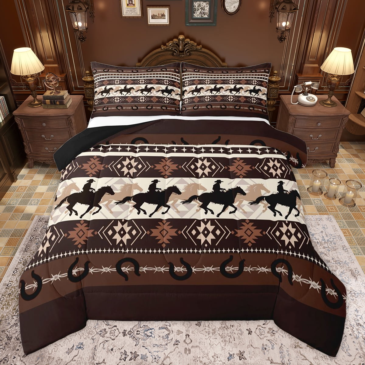 Homewish Rustic Cowgirl Cowboy Full Size Comforter Sets, Vintage Brown ...