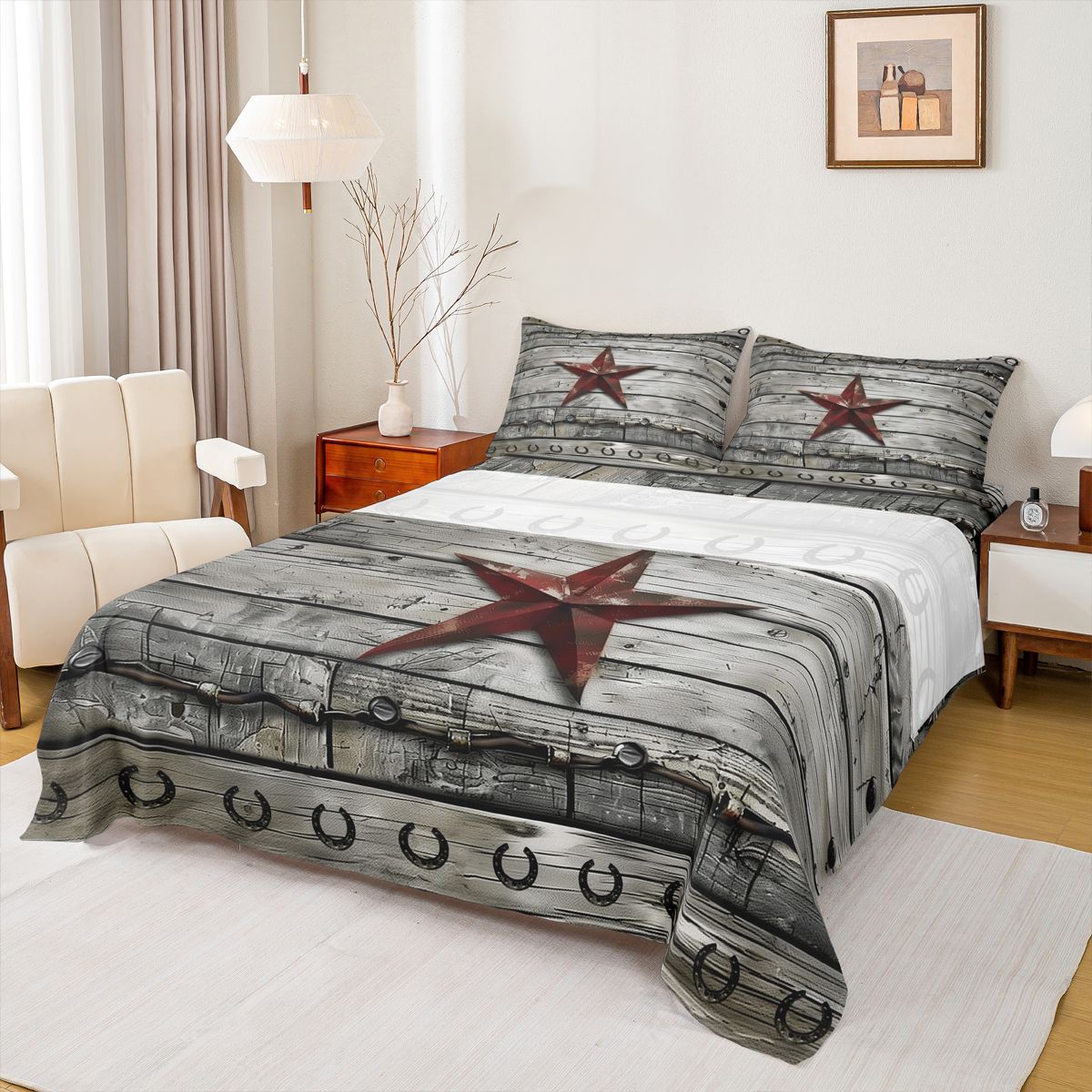 Homewish Rustic Farmhouse Adult Full Size Sheets, Vintage Texas Stars ...