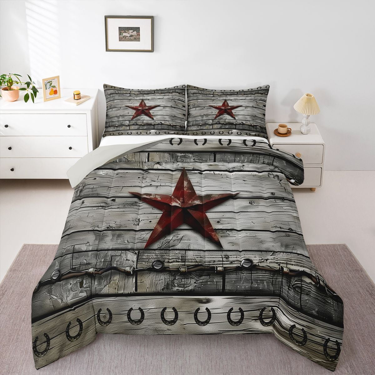 Homewish Rustic Farmhouse Adult Queen Comforter Set, Vintage Texas ...
