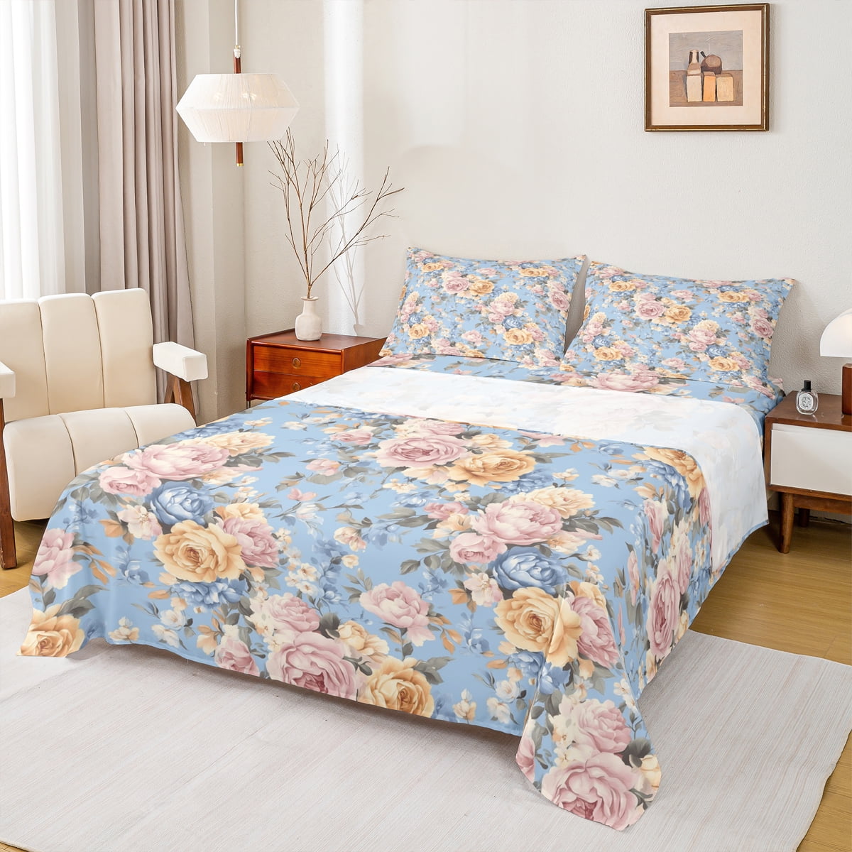 Homewish Rustic Flower Floral Full Size Sheets,Country Plant Bed Sheets ...