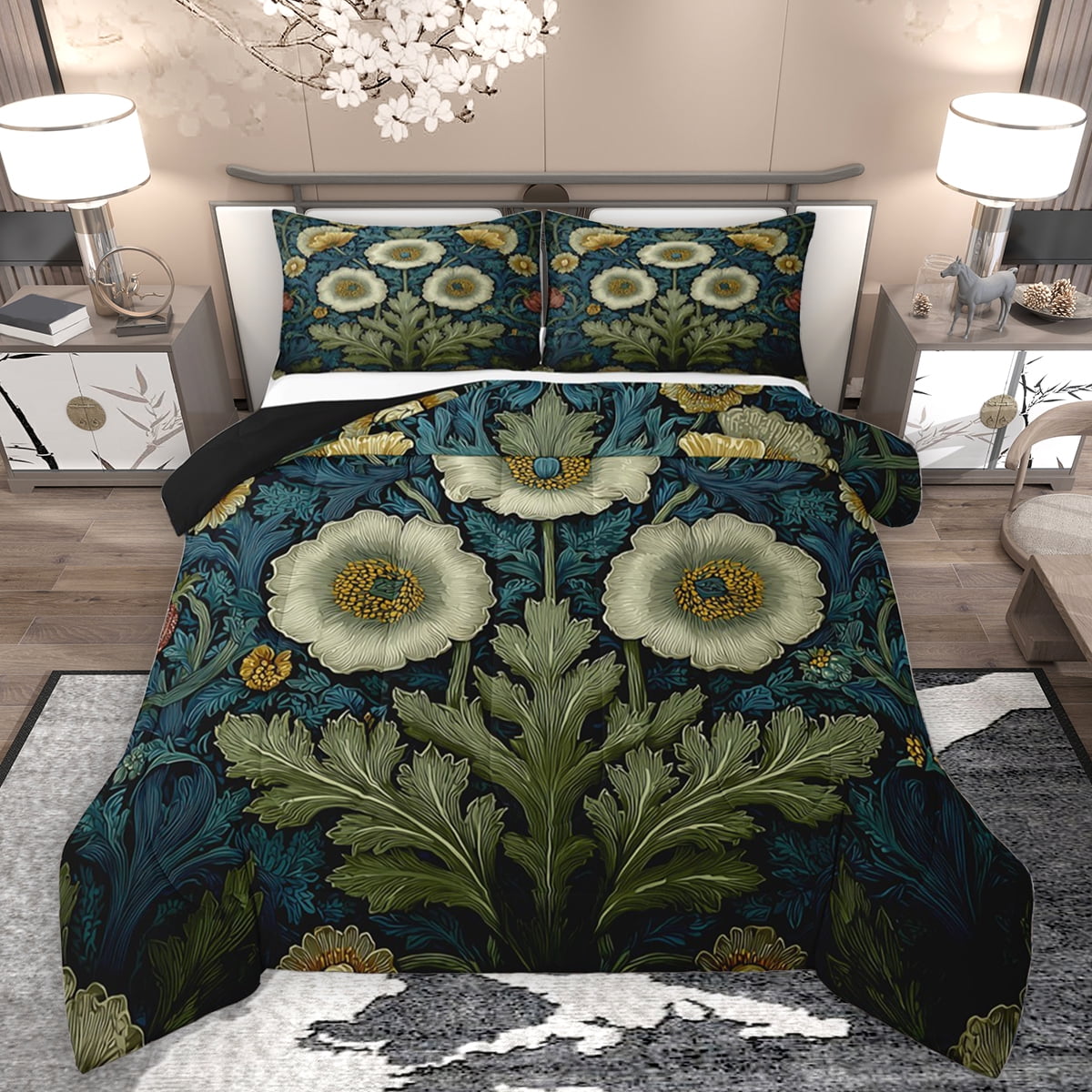 Homewish Rustic Flower Floral Queen Comforter Set,Country Plant Bedding ...