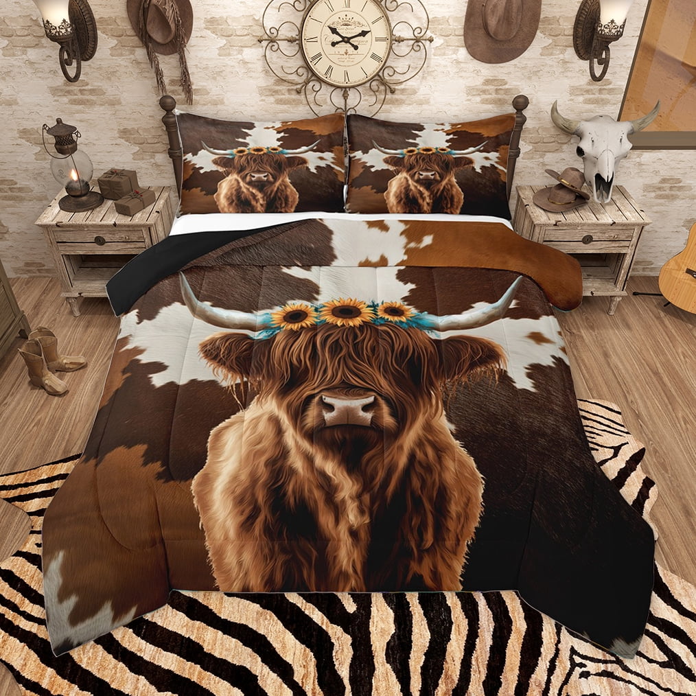 Homewish Rustic Highland Cattle Bedding Comforter Set,Retro Farmhouse ...