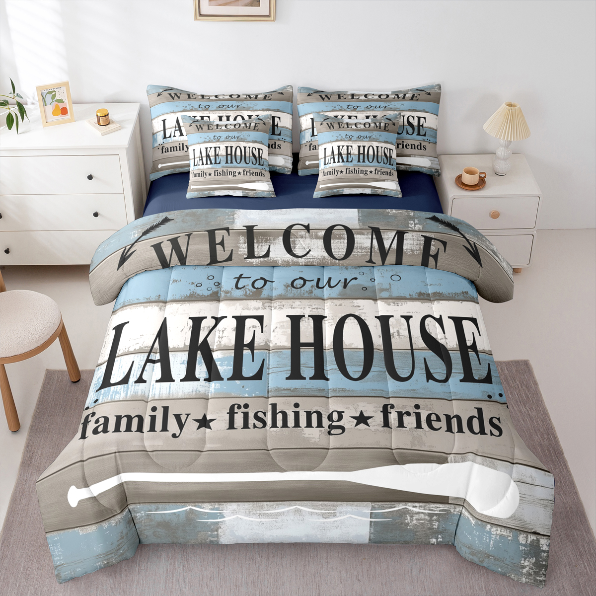 Homewish Rustic Lake House Bedding Comforter Set 7pcs for Teen, Vintage ...