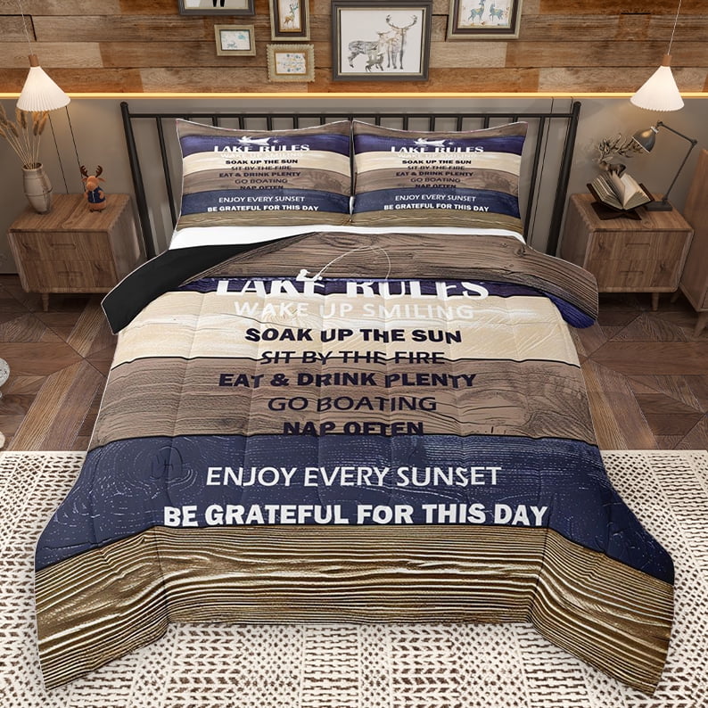 Homewish Rustic Lake House Queen Comforter Set for Adult, Brown Navy ...