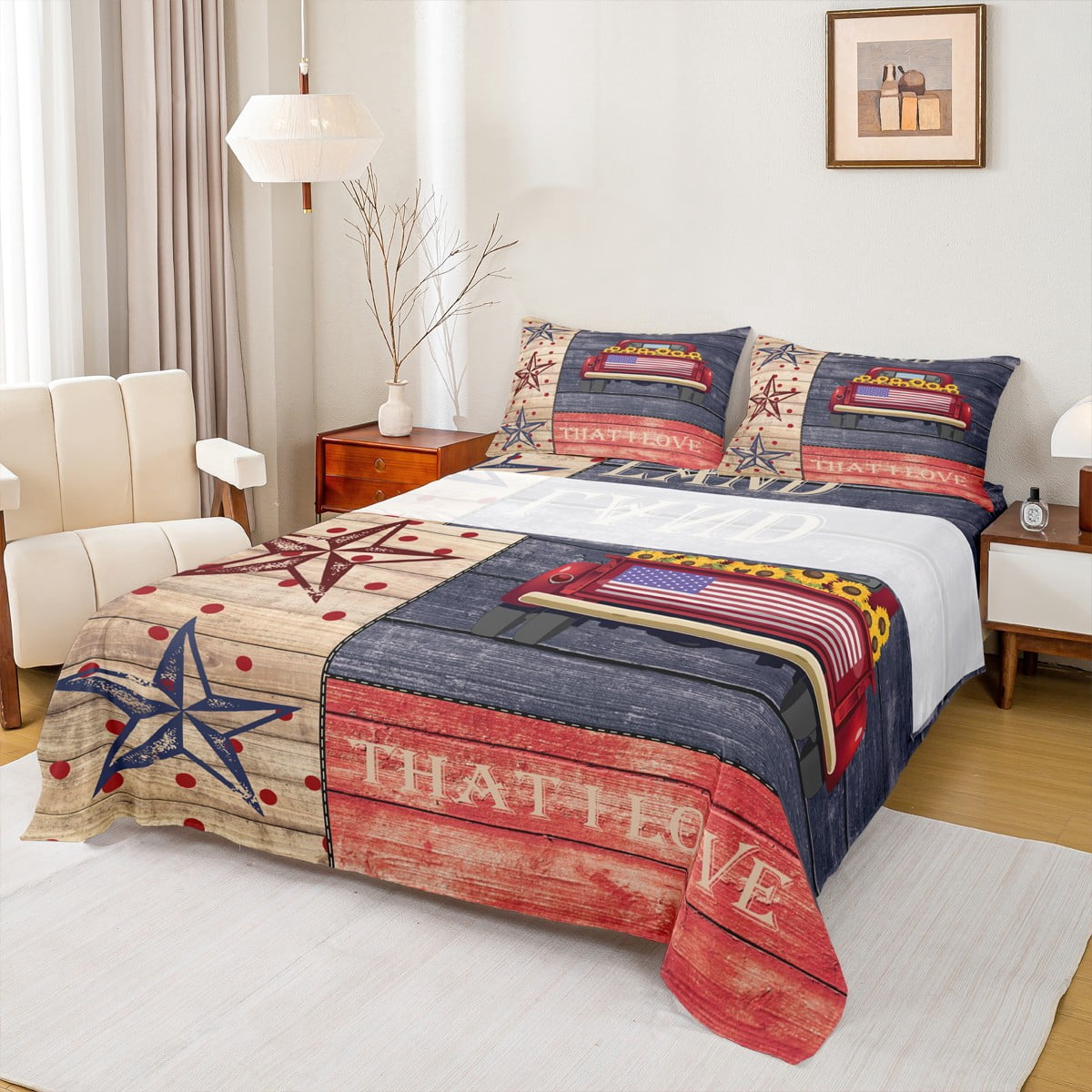 Homewish Rustic Lodge Cabin Bed Sheets for Teens, Farmhouse Truck King ...