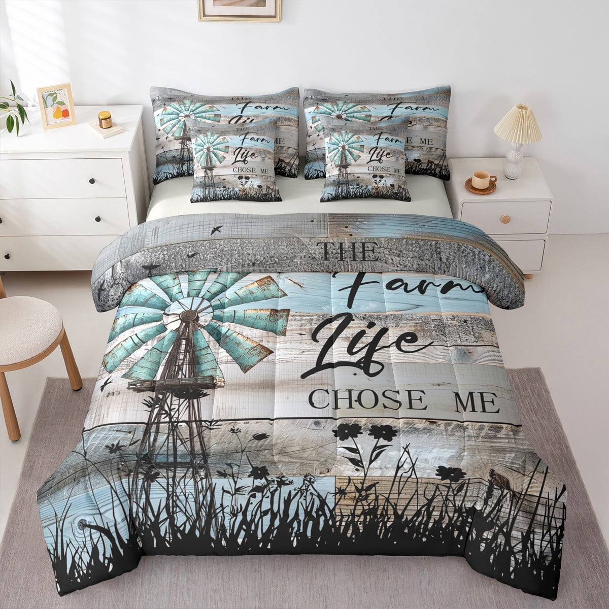 Homewish Rustic Lodge Cabin Bedding Comforter Set 7pcs for Men, Vintage ...