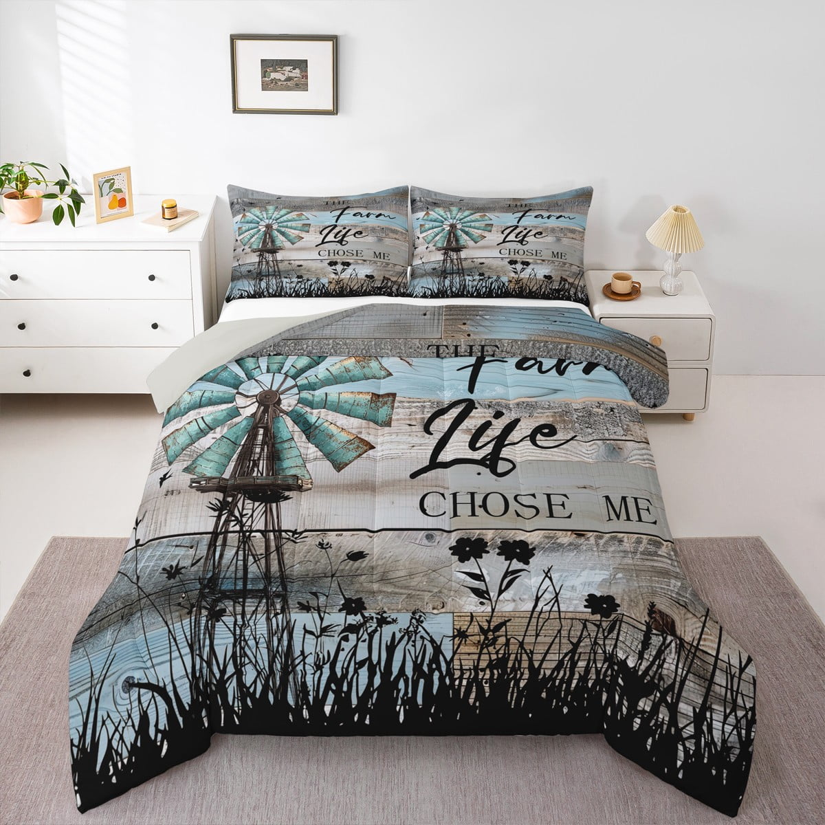 Homewish Rustic Lodge Cabin Queen Comforter Set for Men, Vintage Old ...