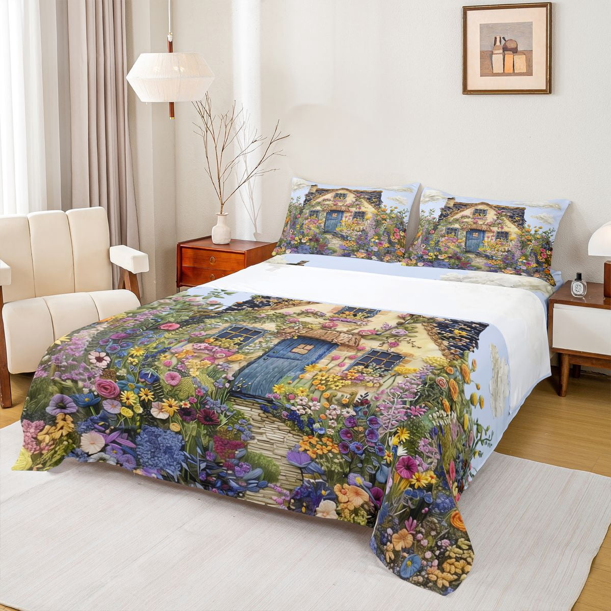 Homewish Rustic Lodge Cabin Twin Sheet Sets, Farmhouse Flower Plant ...