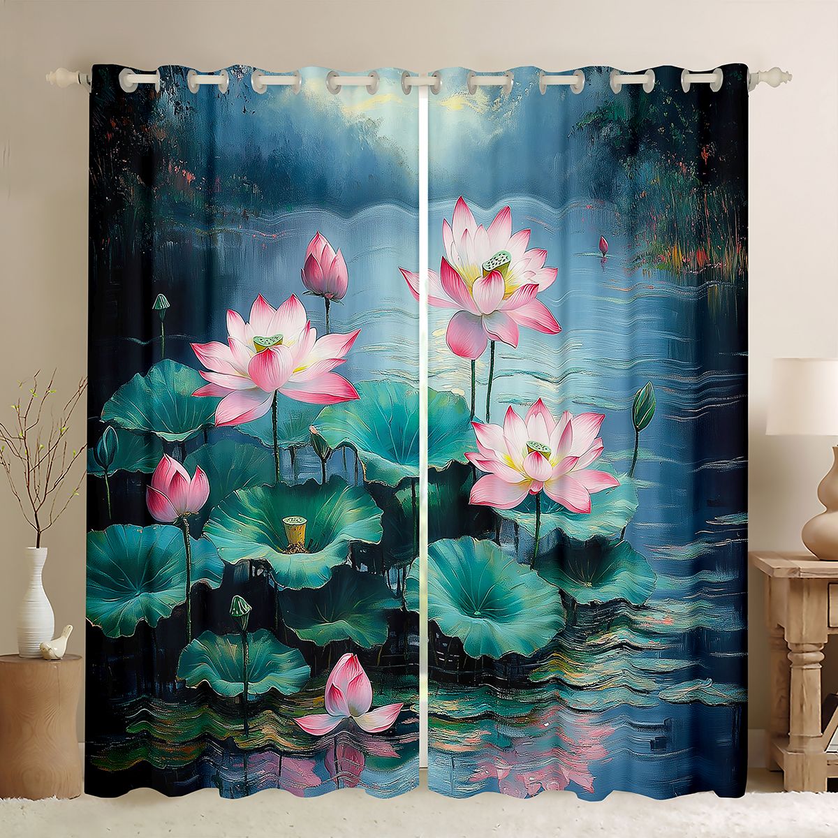 Homewish Rustic Lotus Blackout Curtains Set of 2 (52x84 Each),Country ...