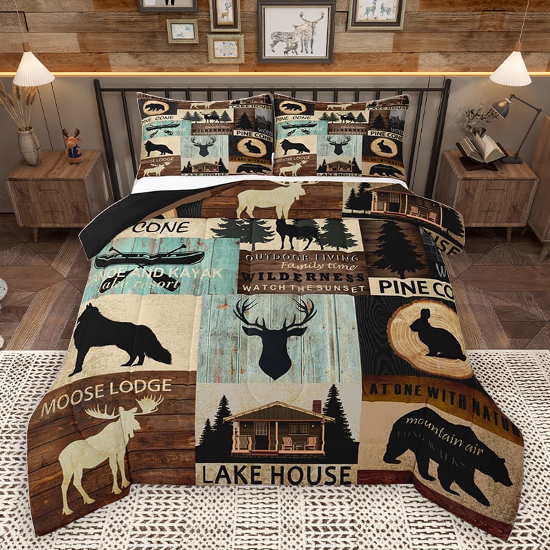 Homewish Rustic Moose Lodge Bedding Comforter Set, Western Lake House ...