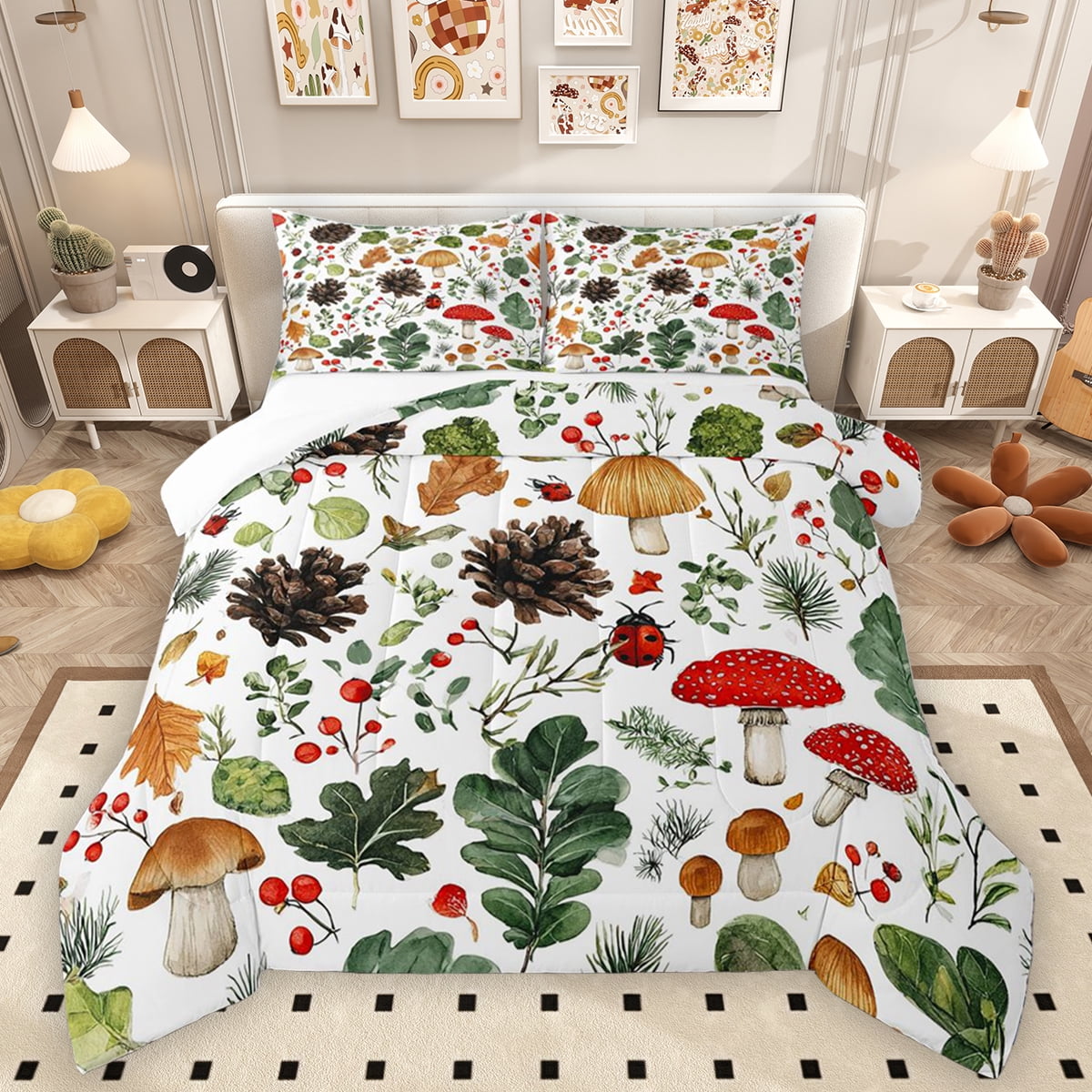 Homewish Rustic Mushroom Fungus Full Size Comforter Sets,Plam Monstera ...