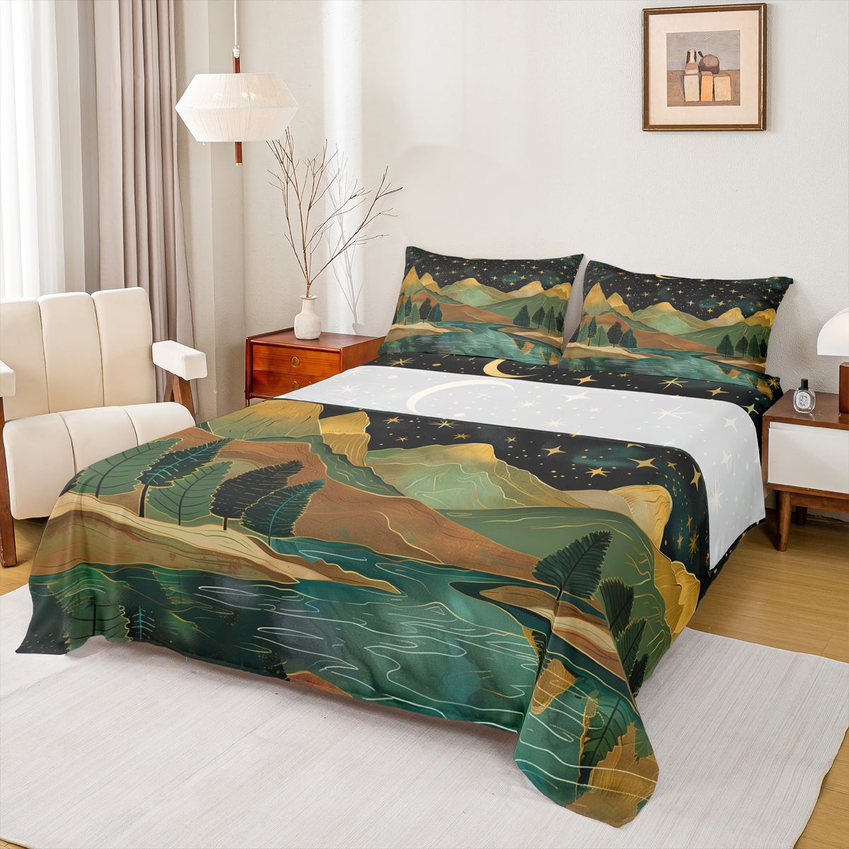 Homewish Rustic Nature Mountain Queen Sheet Sets, Mystic Stars Galaxy ...