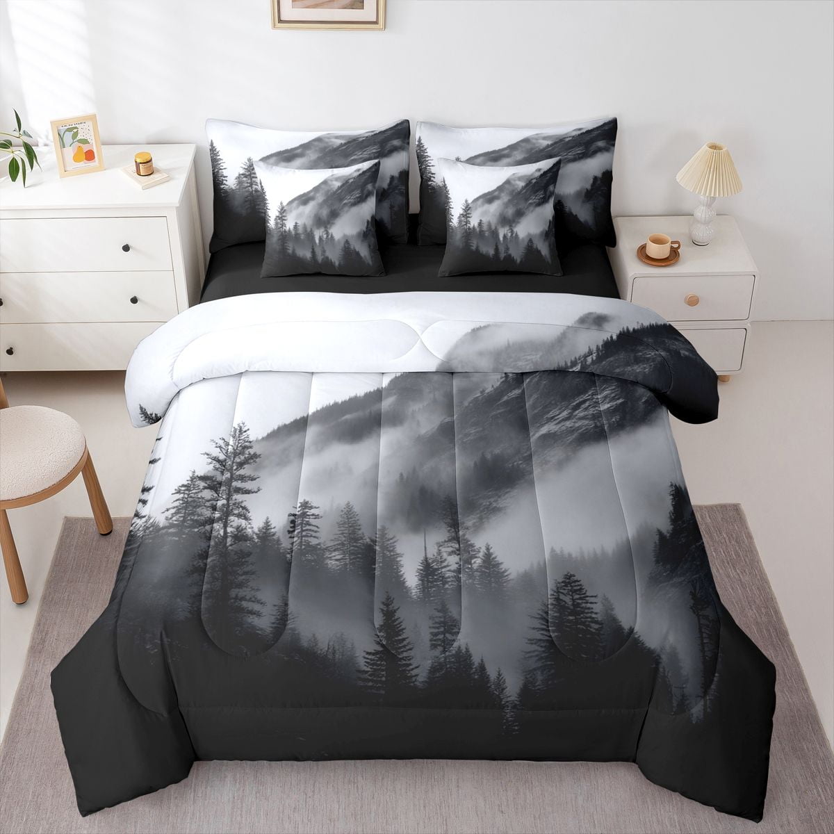 Homewish Rustic Pink Tree Twin Bedding Sets 7-Piece for Men, Grey ...