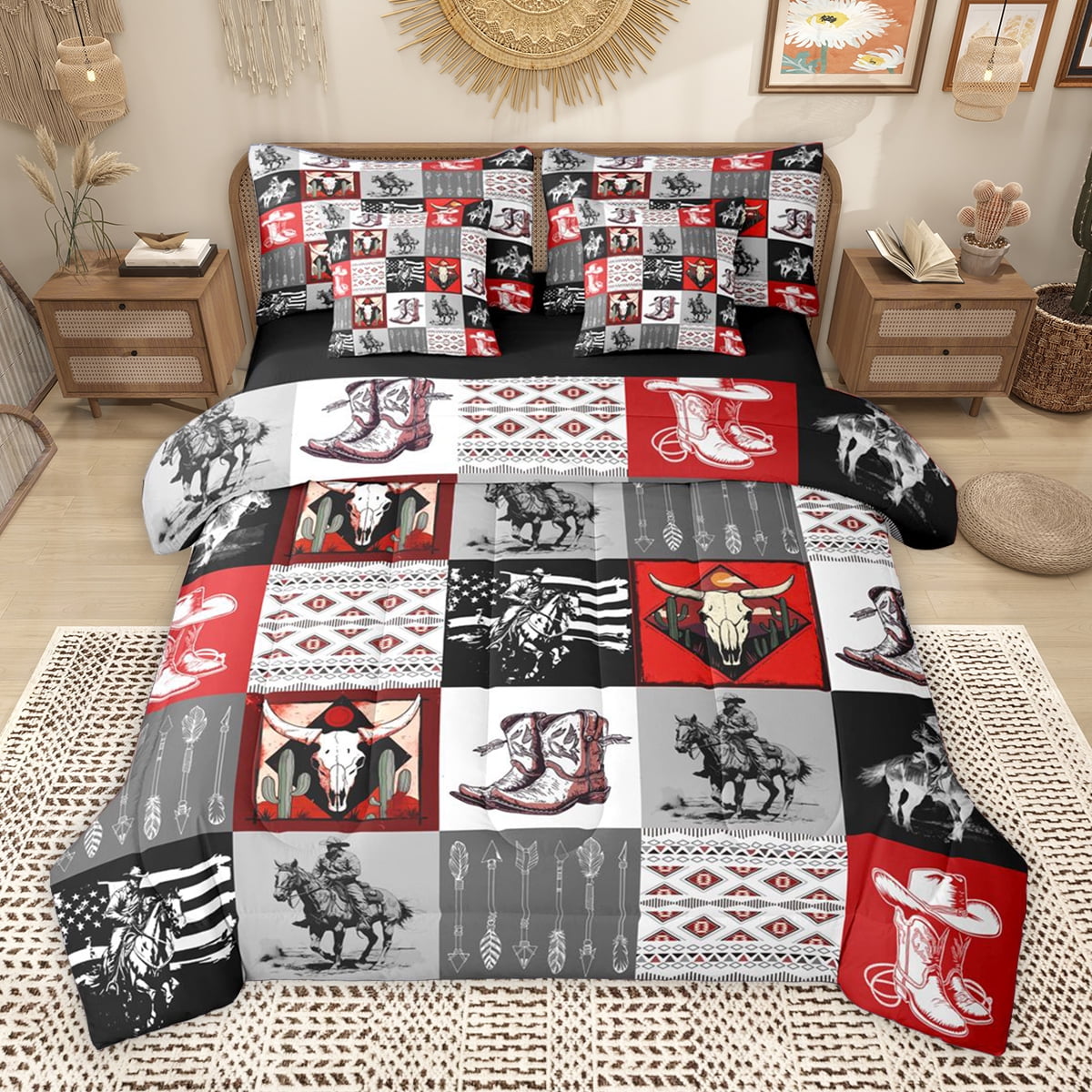 Homewish Rustic Southwest Cowboys 7-Piece Bedding Comforter Set,Boho ...
