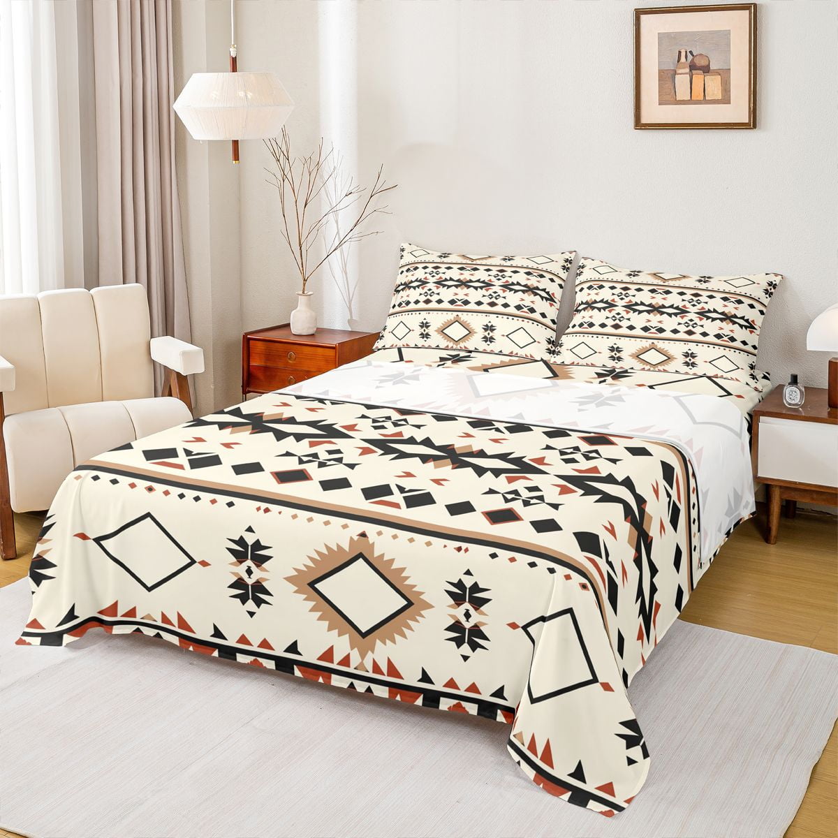 Homewish Rustic Tribal Aztec Queen Sheet Sets, Vintage Square Triangle ...