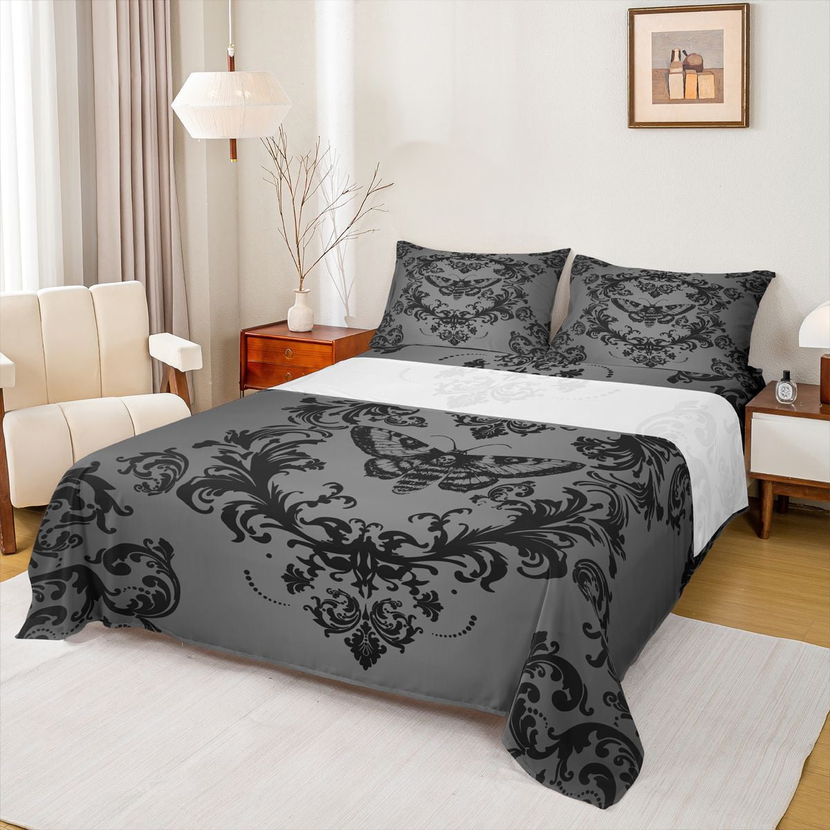 Homewish Rustic Victorian Flower Bed Sheets,Baroque Damask Pattern King ...
