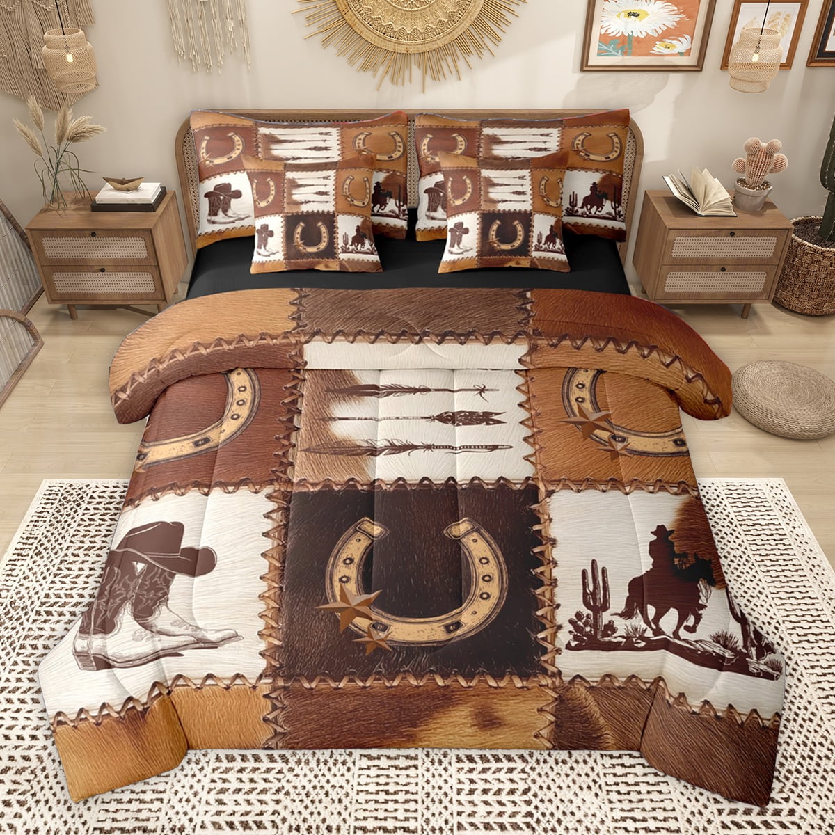 Homewish Rustic Western Cowboy 7-Piece Twin Bedding Sets,Retro Cattle ...