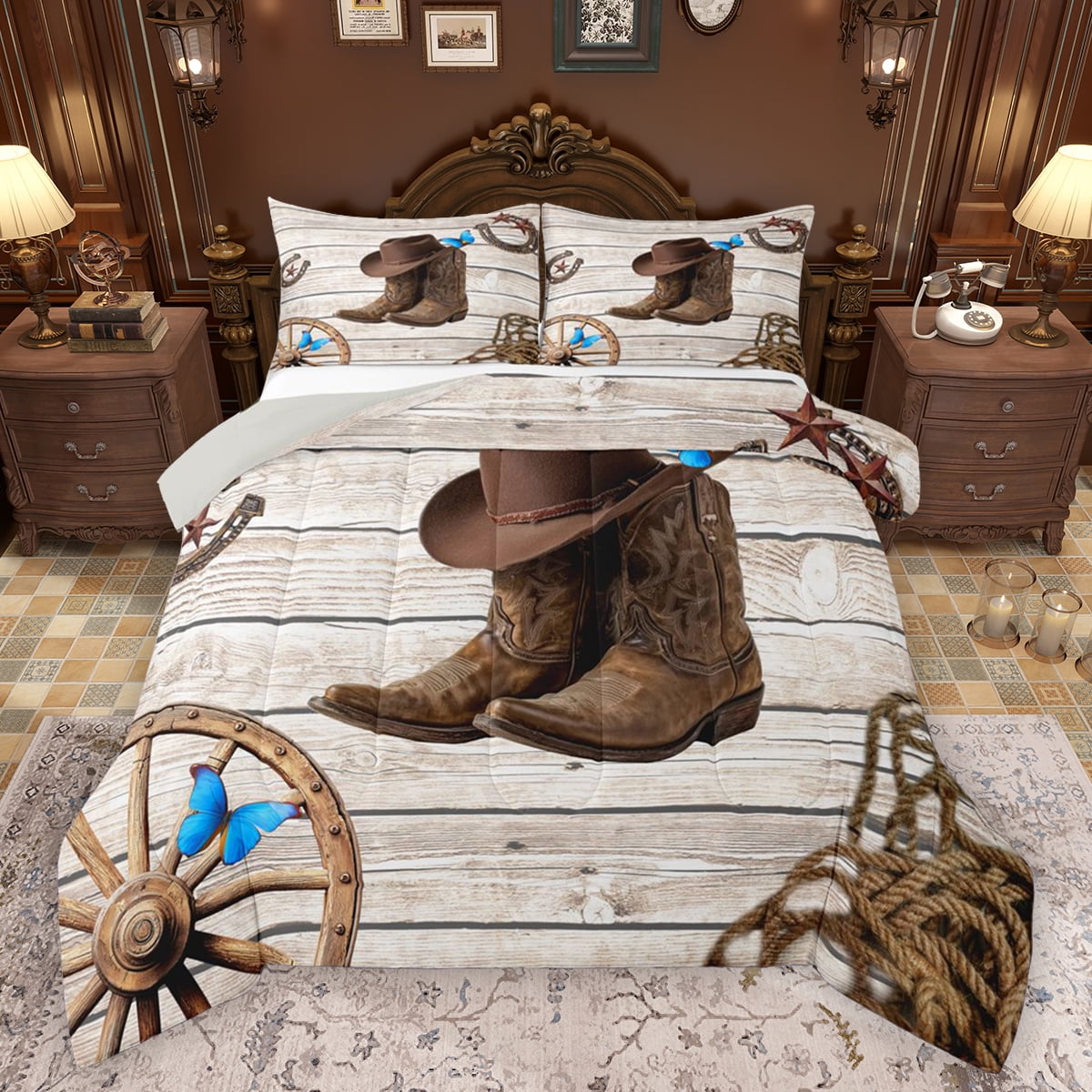 Homewish Rustic Western Cowboy Full Size Comforter Sets,Brown Boots ...