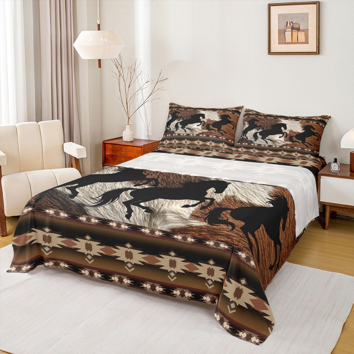 Homewish Rustic Western Cowboy Queen Sheet Sets,Country Cattle Hide ...