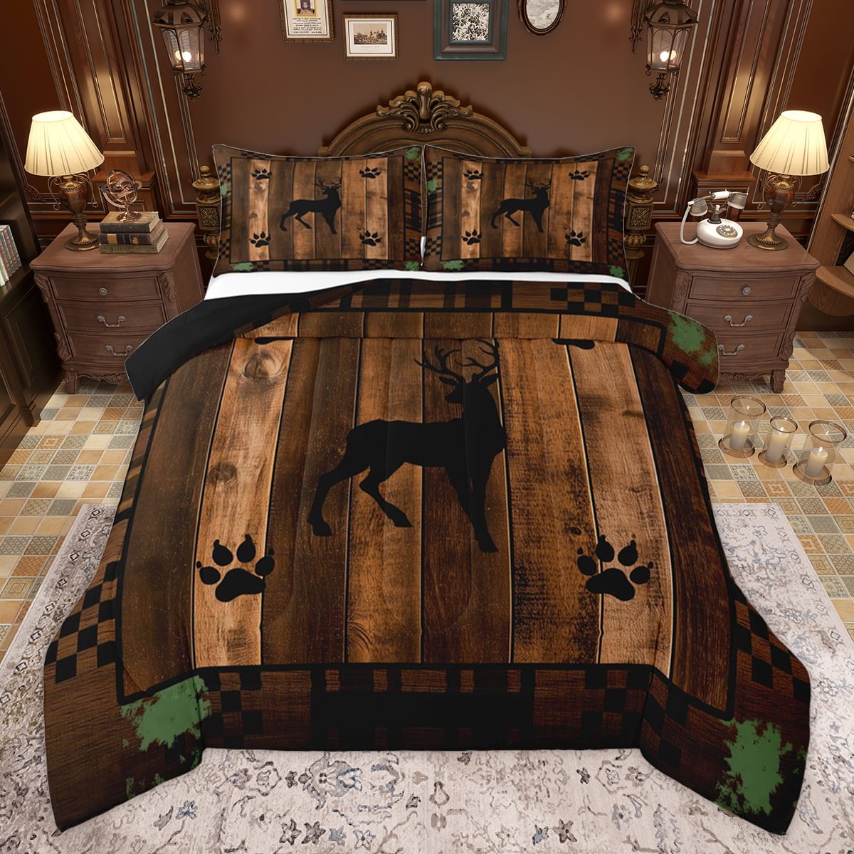 Homewish Rustic Wildlife Deer Queen Comforter Set for Adult, Brown ...