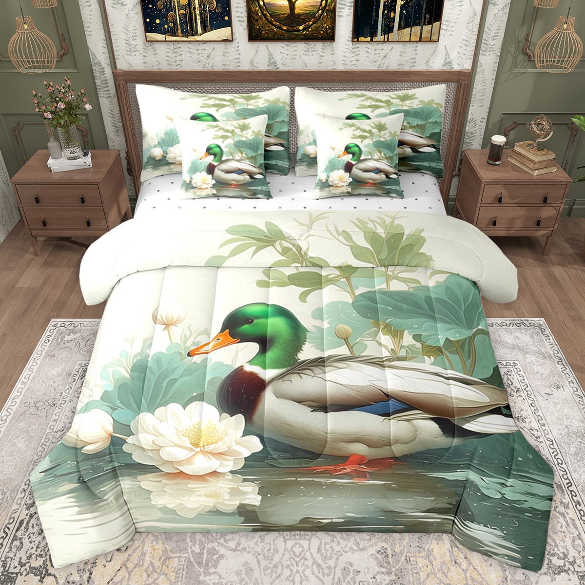 Homewish Rustic Wildlife Duck Bedding Comforter Set 7pcs for Adult ...