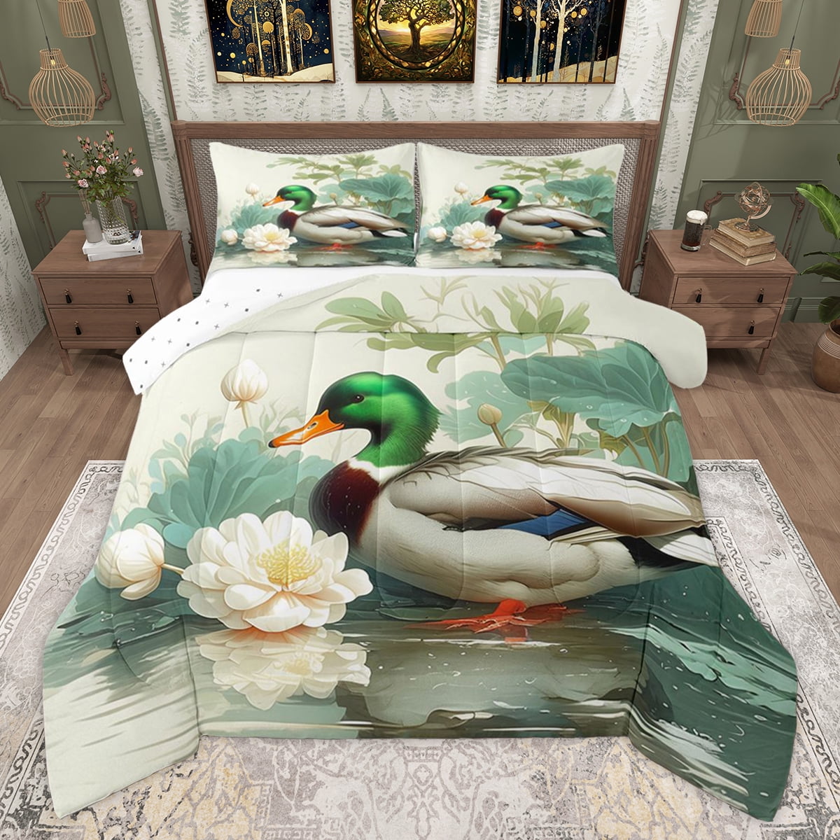 Homewish Rustic Wildlife Duck Bedding Comforter Set for Adult, Lotus ...