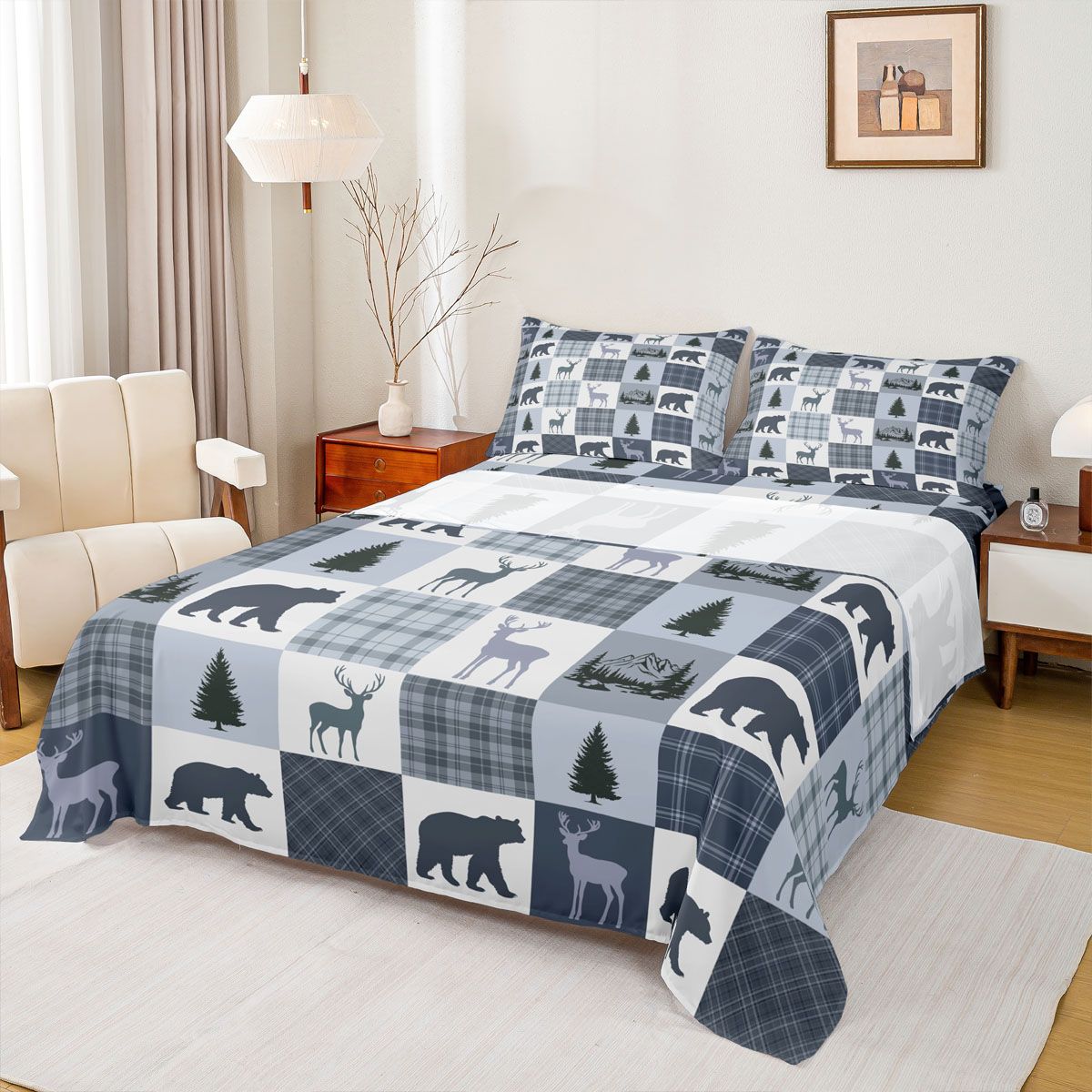 Homewish Safari Deer Bear 4 Pieces Queen Sheet Sets for Female Men ...