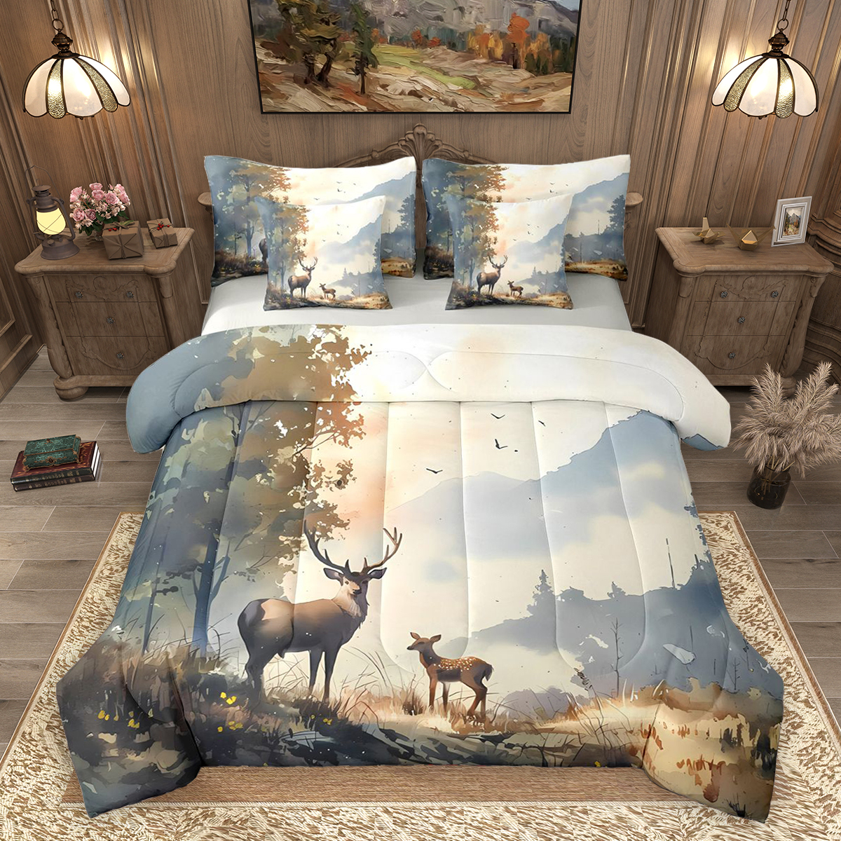 Homewish Safari Deer Elk 7-Piece Twin Bedding Sets,Jungle Wildlife ...