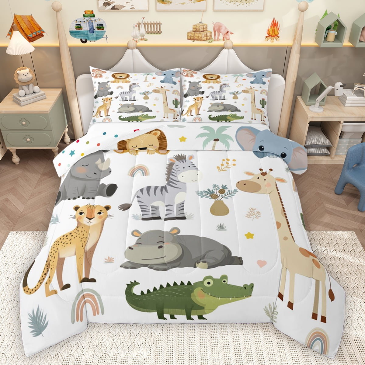 Homewish Safari Leopard Zebra Full Size Comforter Sets,Zoo Hippopotamus ...