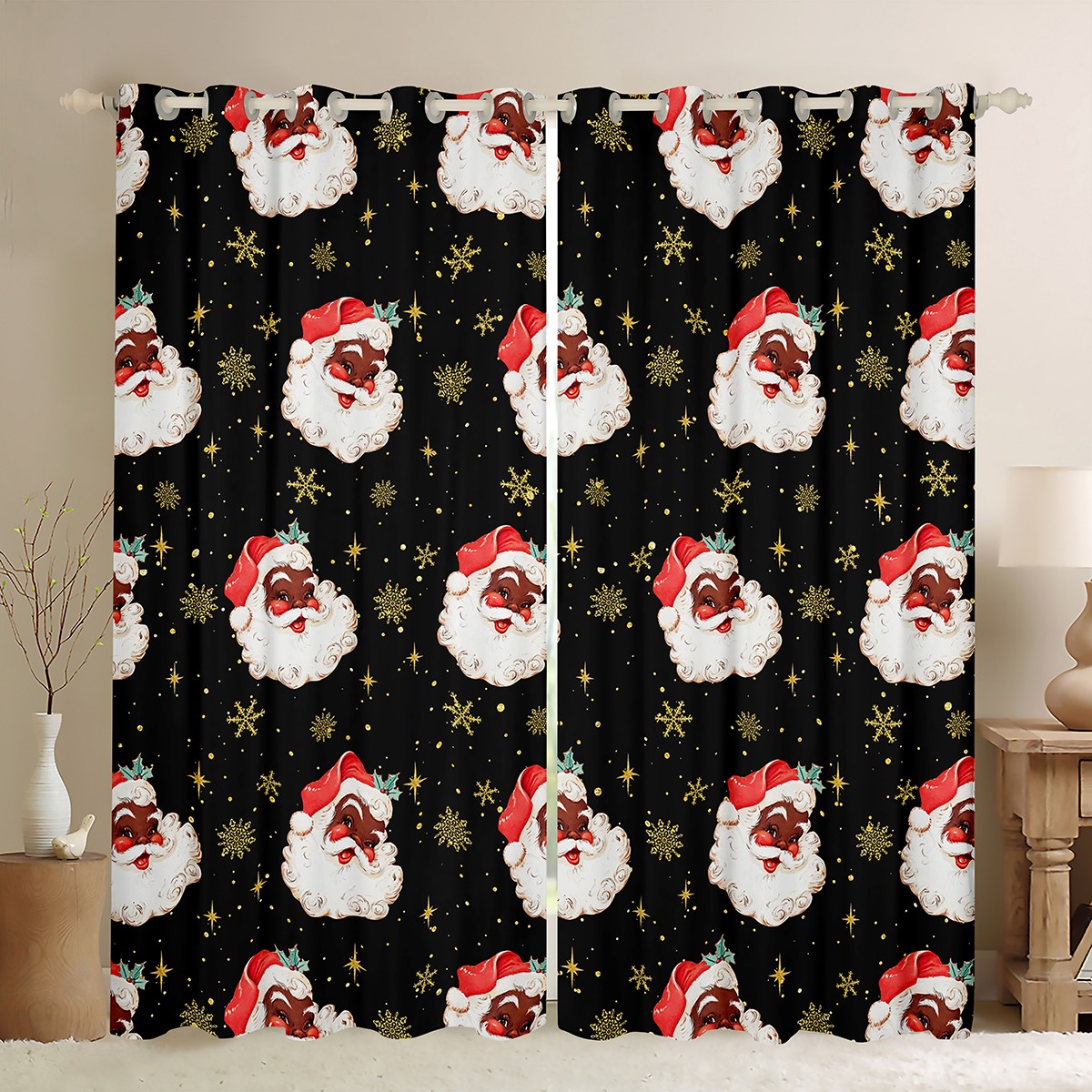 Homewish Santa Claus Black Out Curtains for Teens Boys Girls,Golden ...