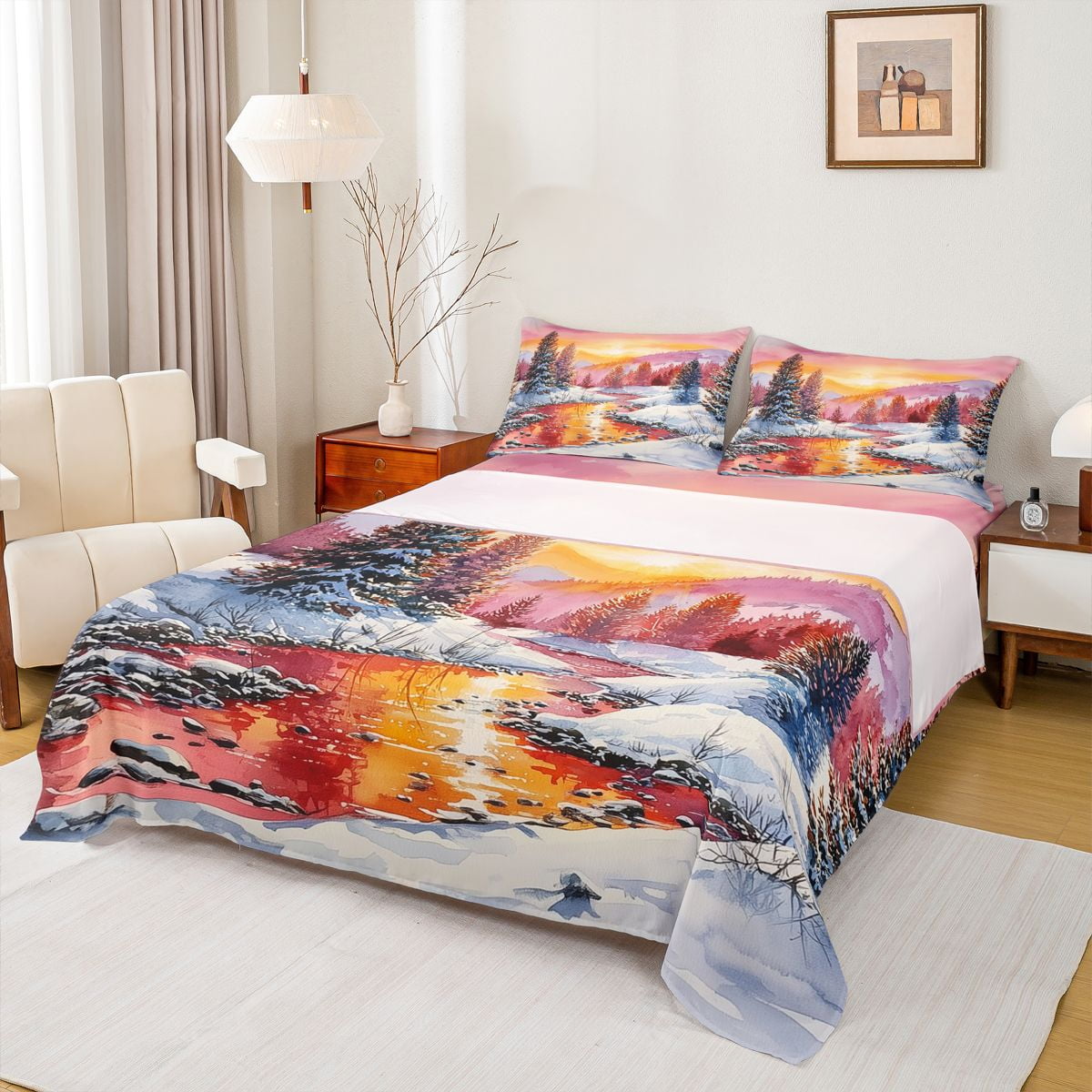 Homewish Snow Mountain Full Size Sheets,Rustic Farmhouse Cabin Bed ...