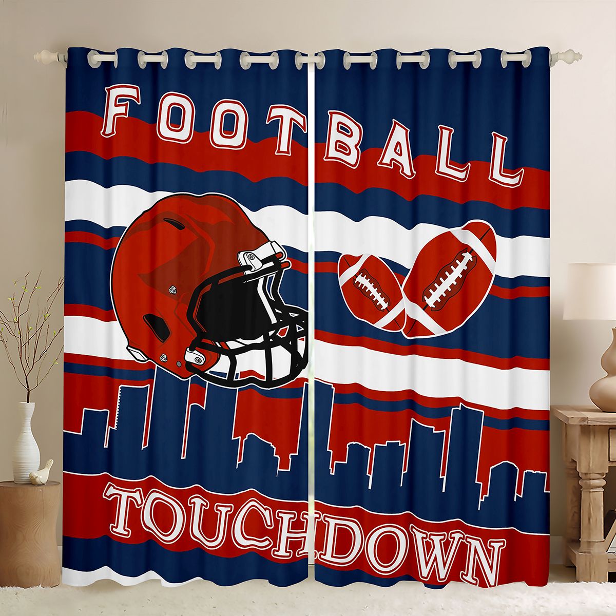 Homewish Soccer Football Athlete Black Out Curtains, Navy Red Rugby ...