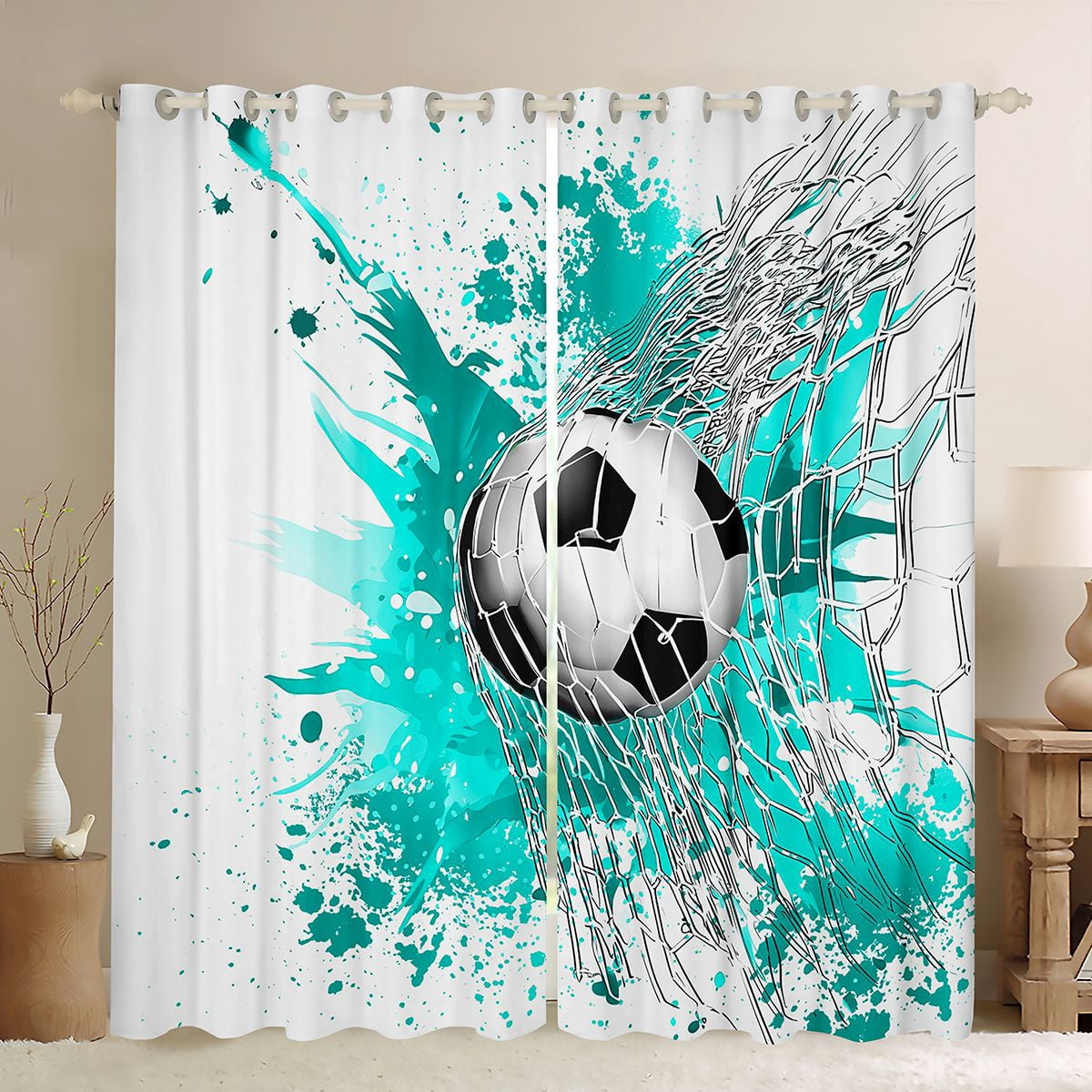 Homewish Soccer Football Print Blackout Curtains Set of 2 (52x84 Each ...
