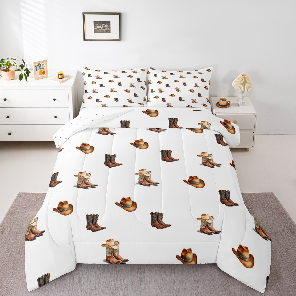 Homewish Southwestern Boots Hats Bedding Comforter Set 2pcs for Female ...