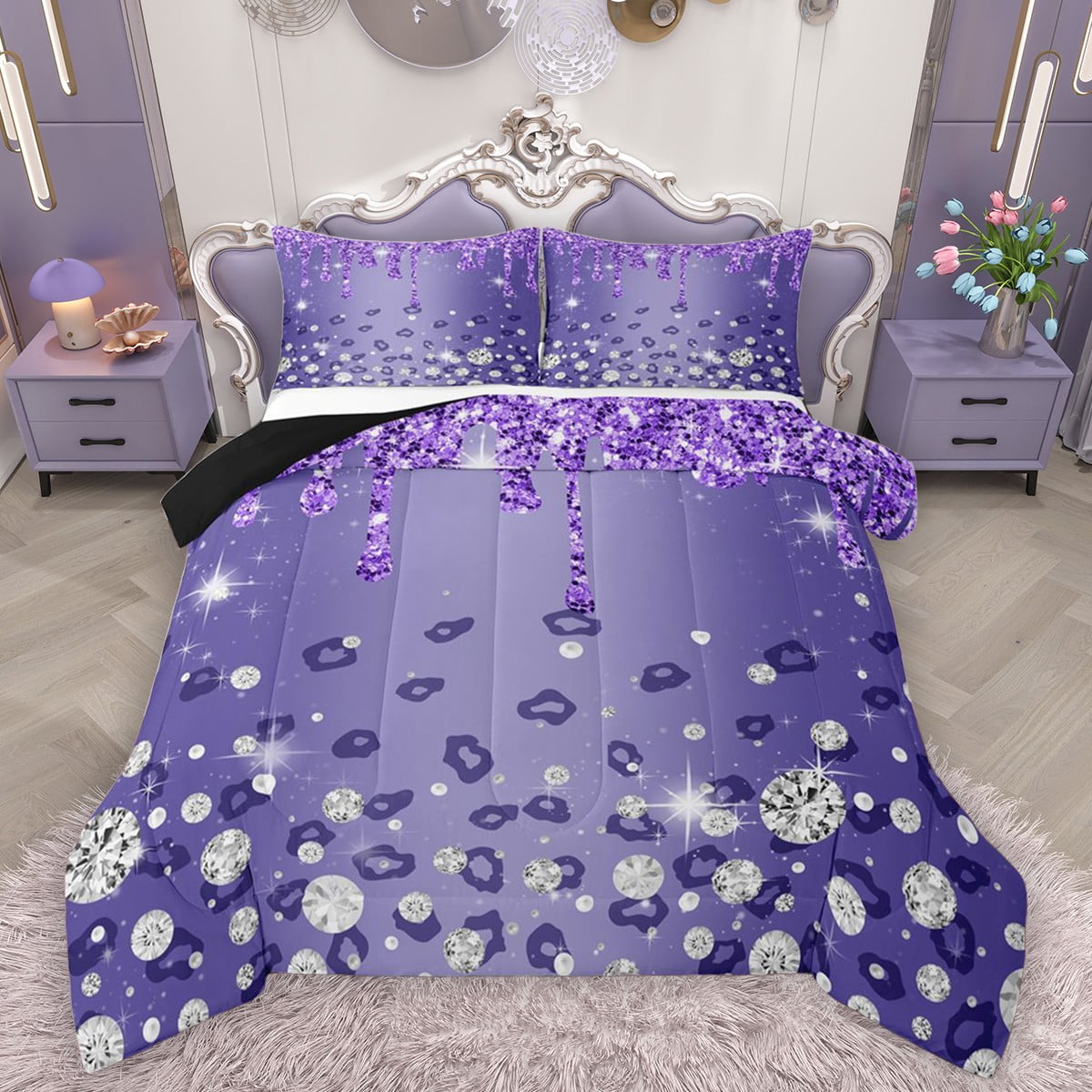 Homewish Sparkling Crystal Full Size Comforter Sets 3-Piece for Teens ...