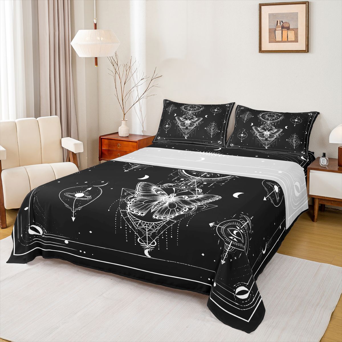 Homewish Spooky Gothic Moth Bed Sheets,Boho Bohemain Theme King Sheets ...